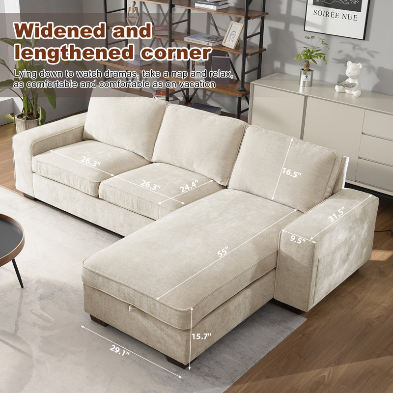 Hokku Designs Jossilynn L-Shape Convertible Sectional Couches Sofas with Storage Chaise ...